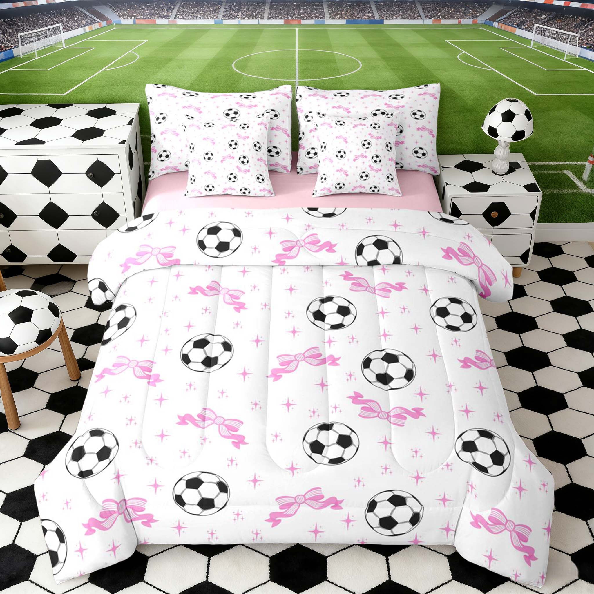Erosebridal Pink Bowtie Soccer Twin Bedding Sets, Cute Sport Bedding ...