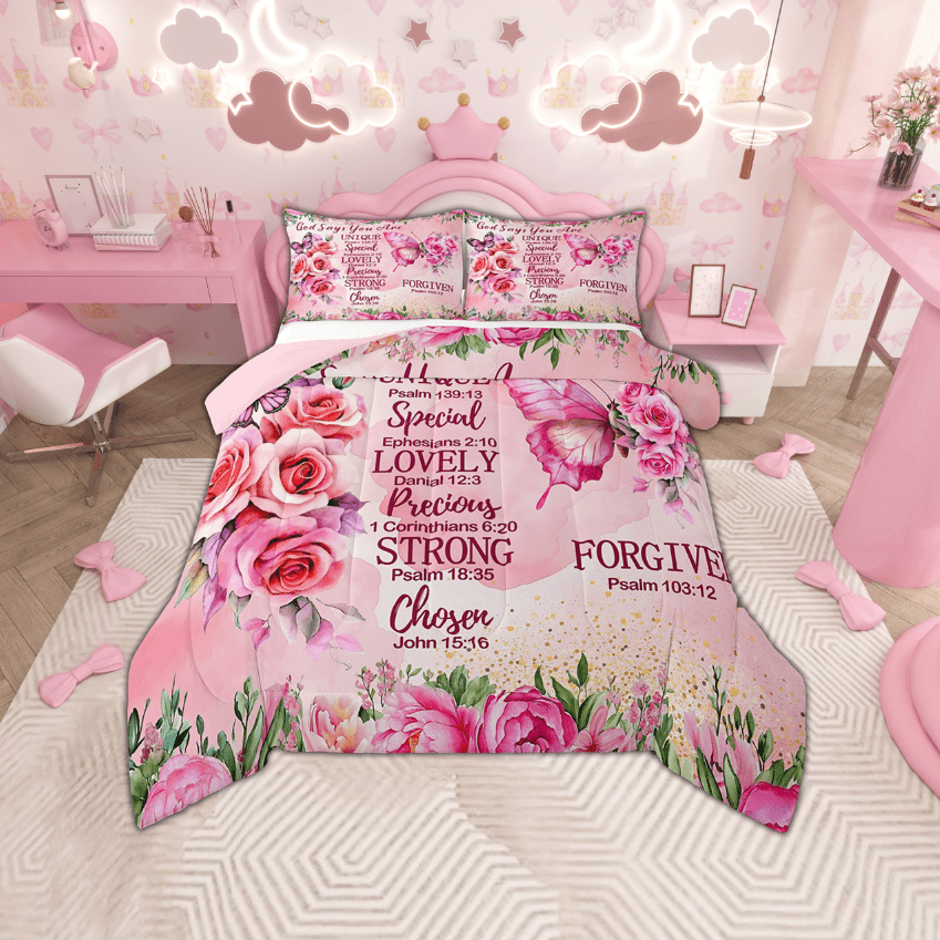 Erosebridal Pink Butterfly Bedding Queen Comforter Set, Inspirational ...