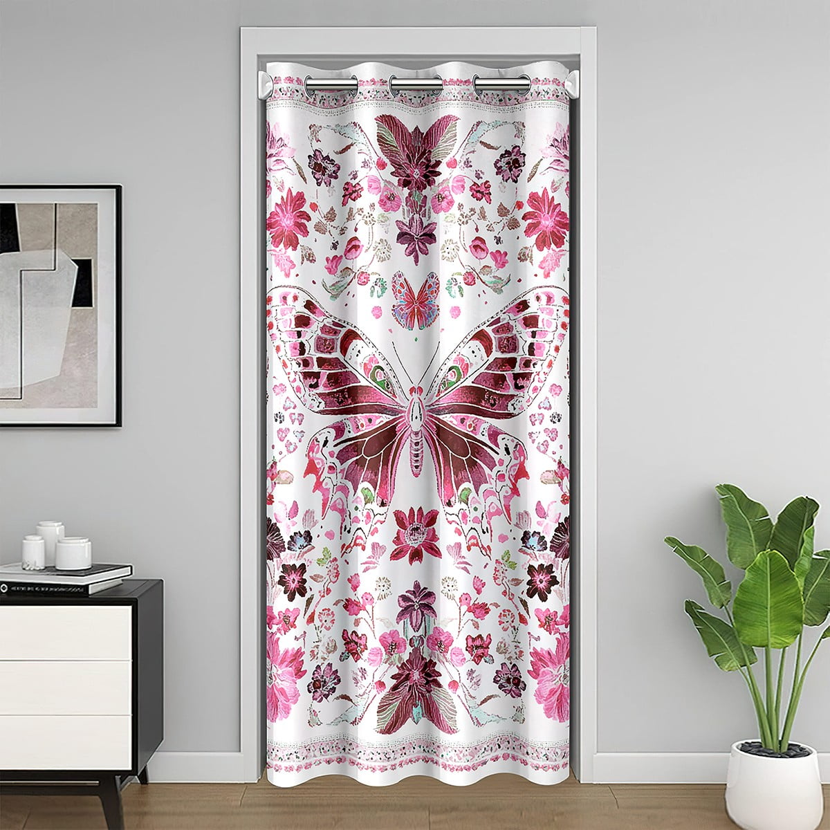 Erosebridal Pink Butterfly Door Curtain For Door Window 34x80 ...