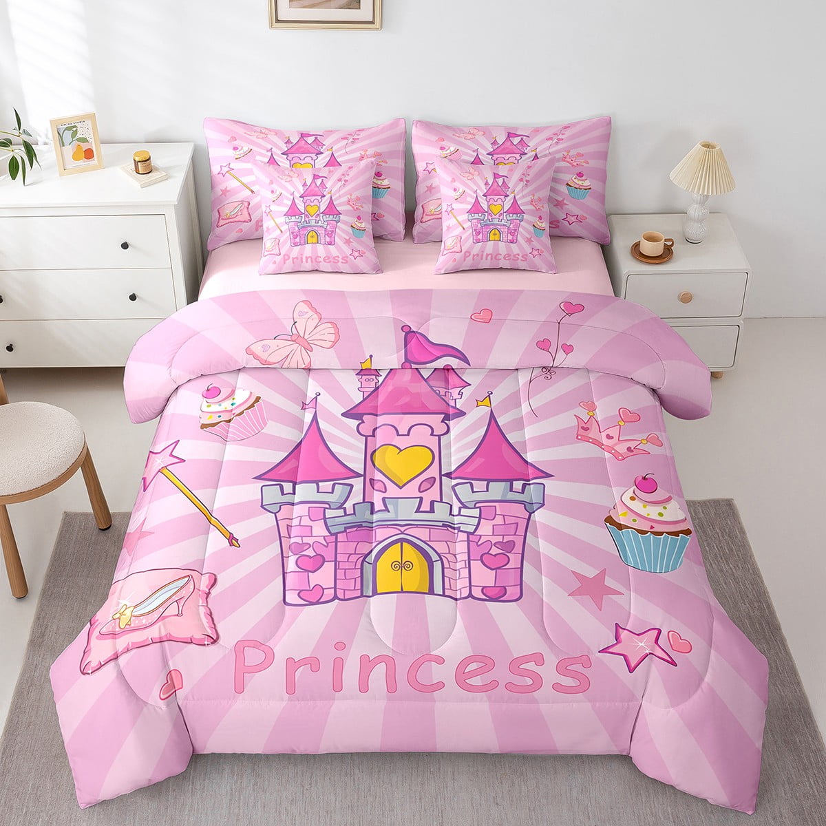 Erosebridal Pink Castle Bedding Full Size, Princess Crown Bedding Sets ...