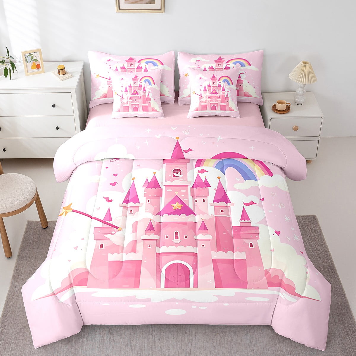Erosebridal Pink Castle Bedding Sets Twin Size,Cartoon Rainbow ...