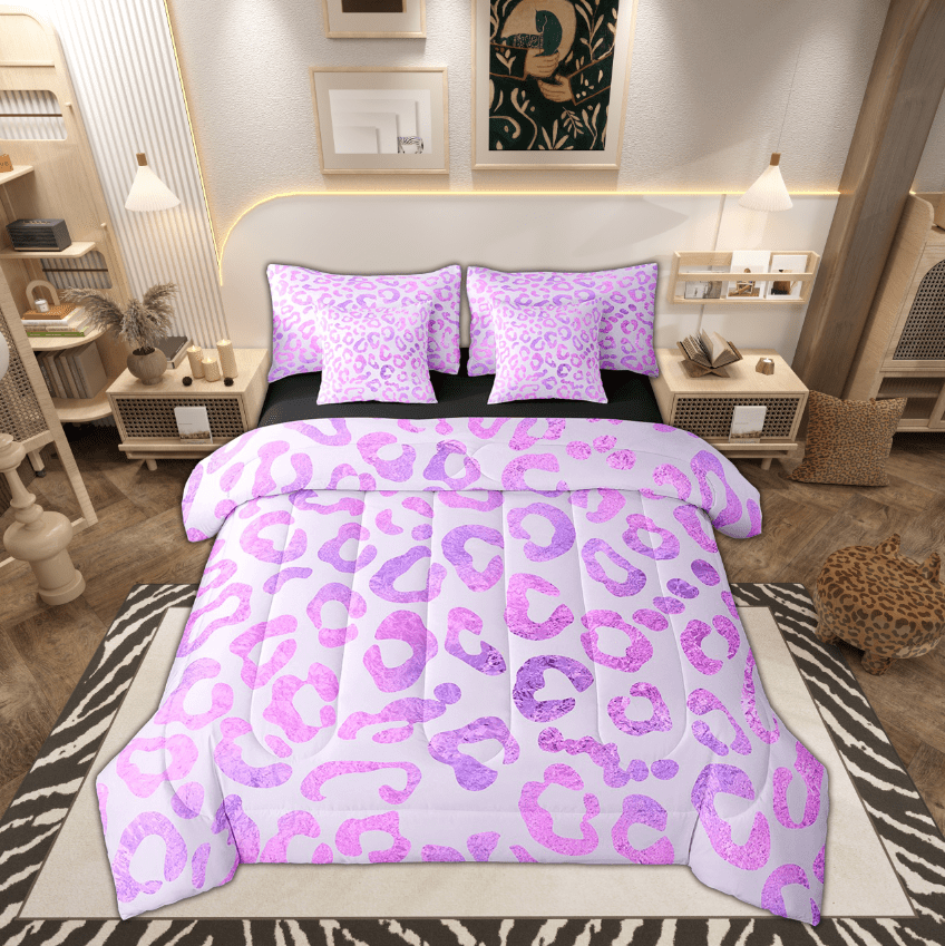 Erosebridal Pink Cheetah Print Bed in a Bag Full size, Ombre Leopard ...