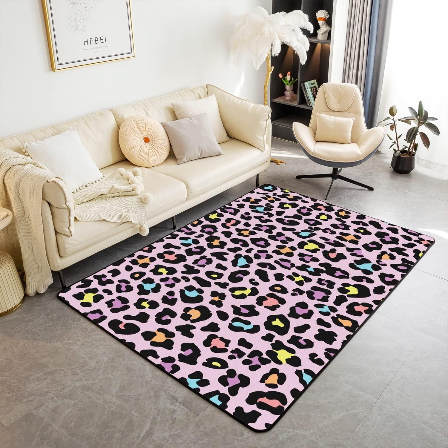 Erosebridal Pink Cheetah Rug 5x7 Leopard Print Area Rug Women Colorful ...