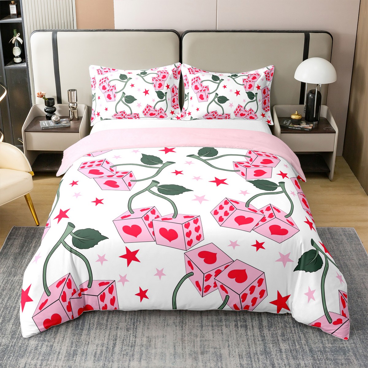 Erosebridal Pink Cherry 100% Cotton Duvet Cover King Size,Love Heart ...