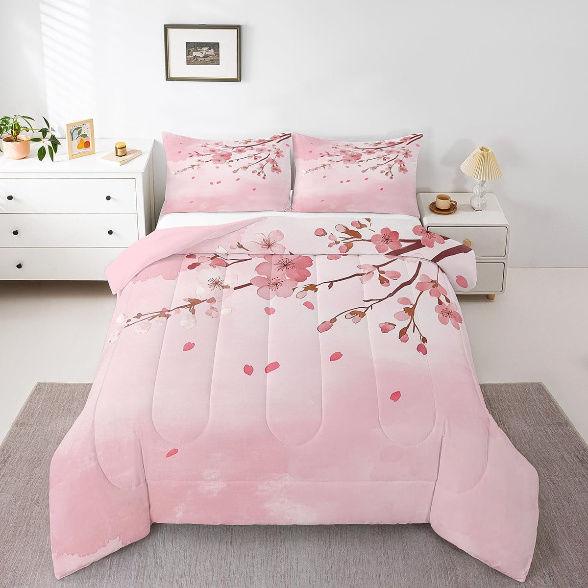 Erosebridal Pink Cherry Blossom Bedding Twin Comforter Set,Floral ...