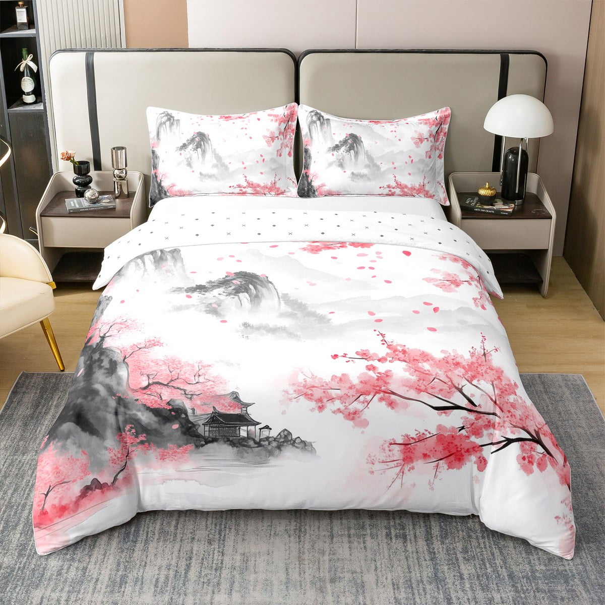 Erosebridal Pink Cherry Blossoms 100% Cotton Comforter Cover Full ...