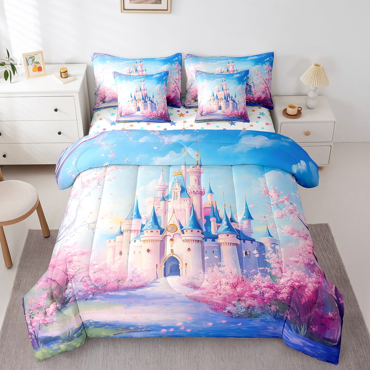 Erosebridal Pink Cherry Blossoms Bedding Twin Size, Fairy Castle ...