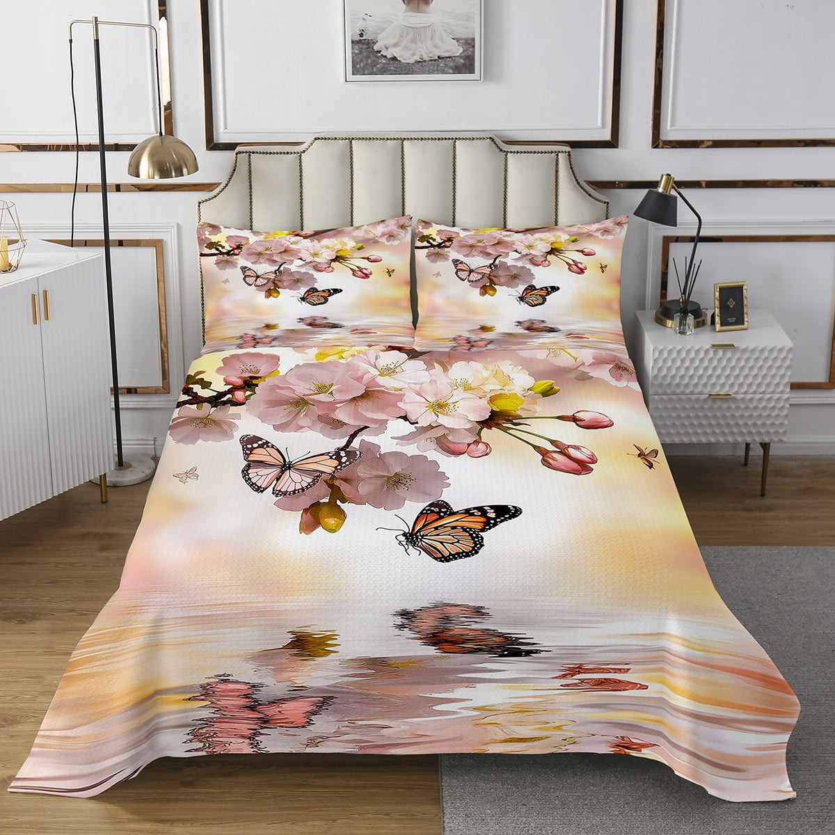 Erosebridal Pink Cherry Blossoms Bedspread Sets Queen Size , Chic ...