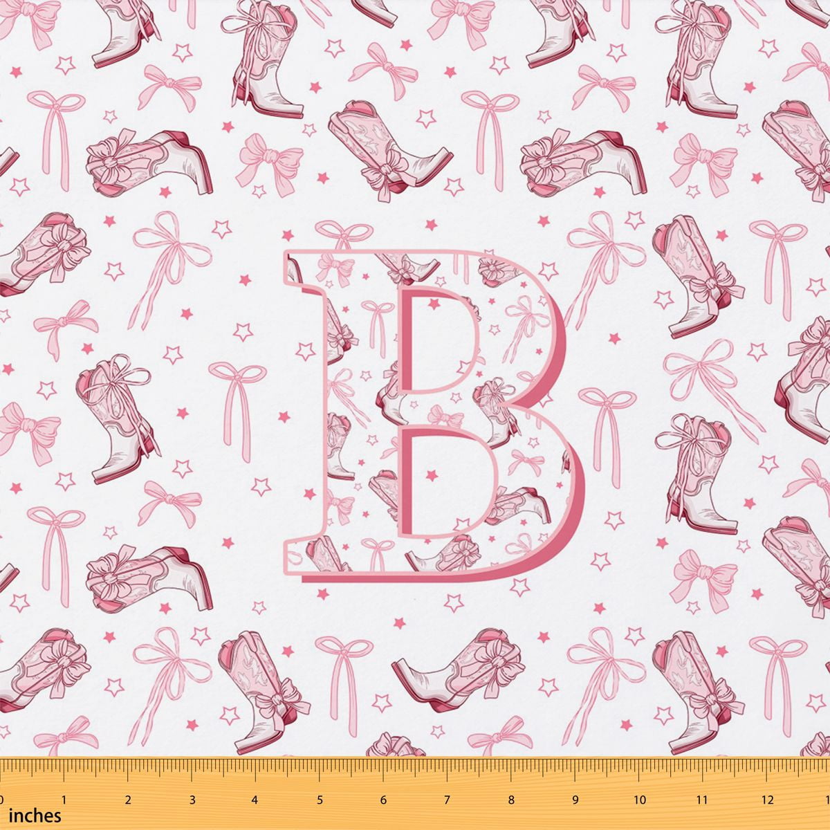 Erosebridal Pink Cowboy Boot Fabric by the Yard 2 Yards, Letter B Bow ...