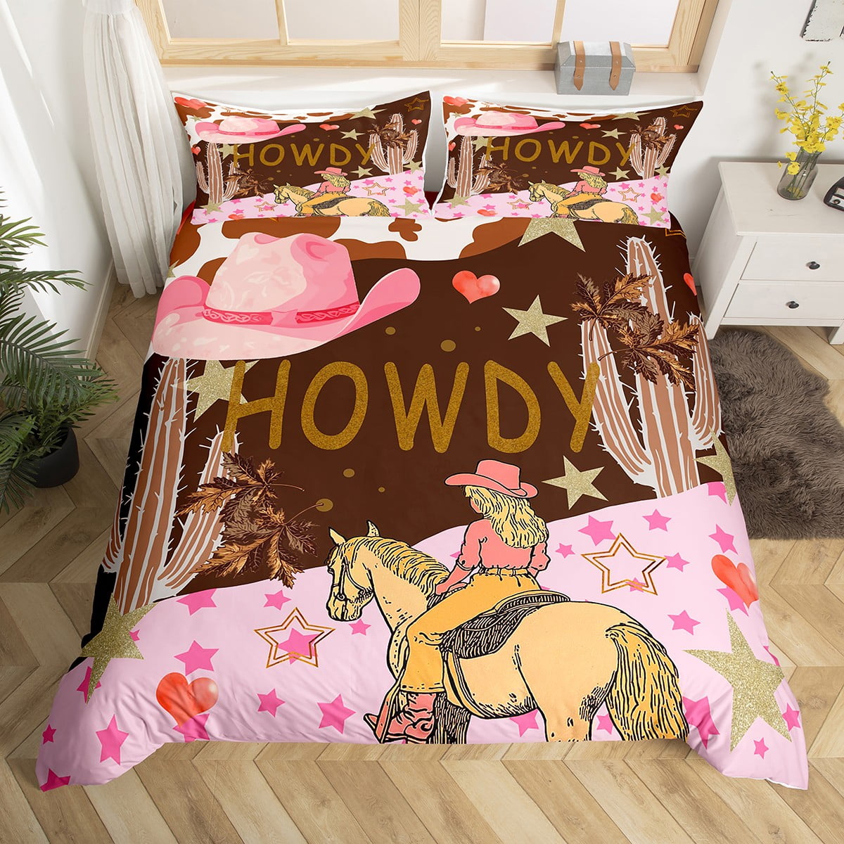 Erosebridal Pink Cowboy Duvet Cover Twin,Western Howdy Bedding Set ...