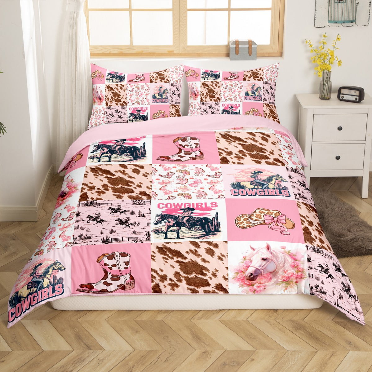 Erosebridal Pink Cowgirl Bedding Set Twin Size,Western Cow Print ...