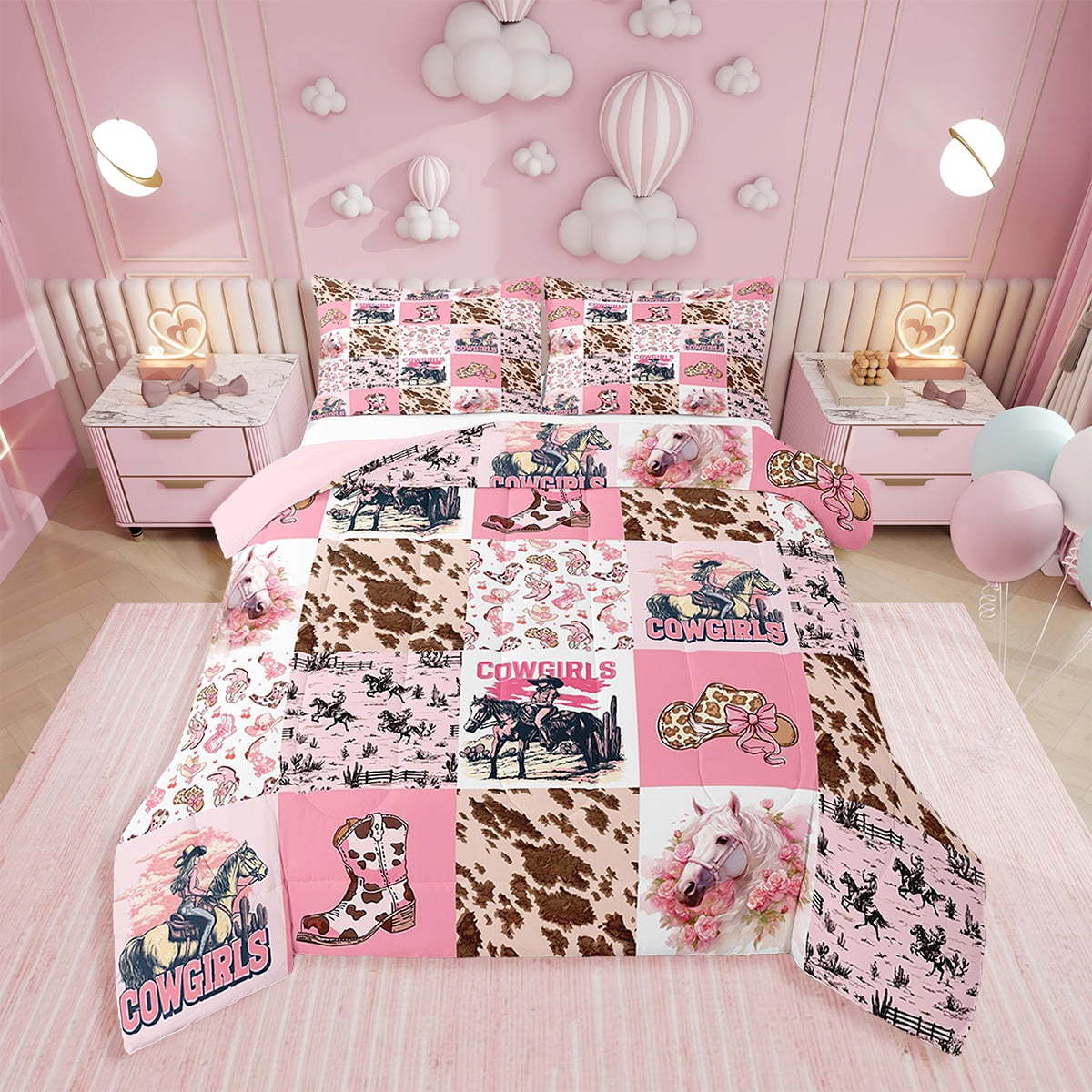 Erosebridal Pink Cowgirl Comforter Set King Size,Western Cow Print ...