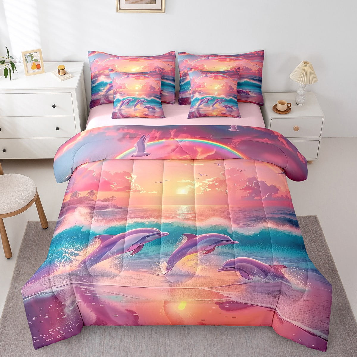 Erosebridal Pink Dolphin Bed in a Bag King size, Romantic Sunset Bed ...