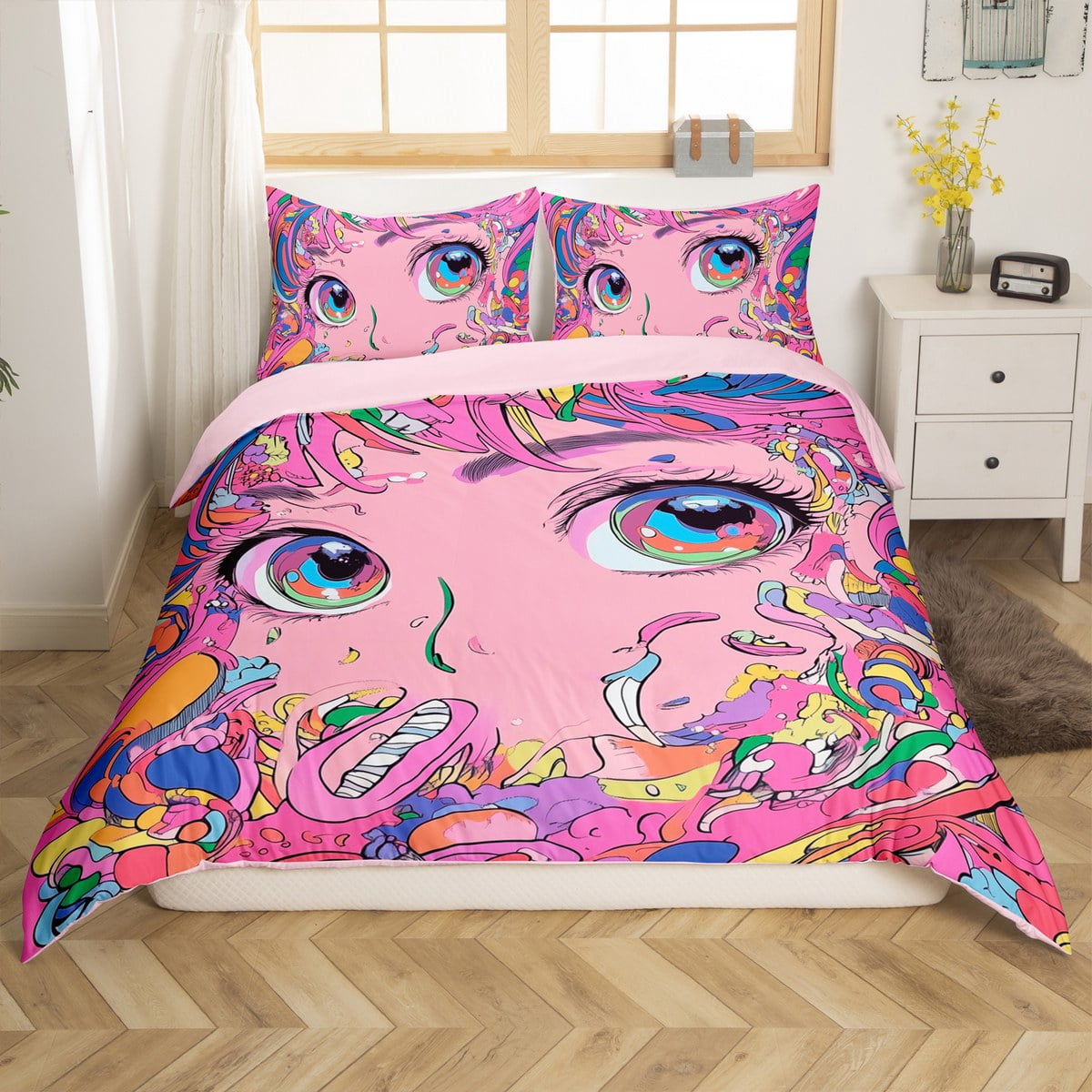 Erosebridal Pink Duvet Cover , Japanese Anime Cartoon Bedding Sets ...