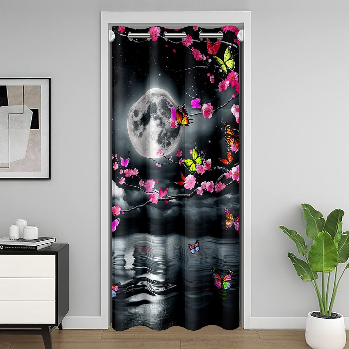 Erosebridal Pink Flower Door Curtain For Door Window 34x80,Butterfly ...