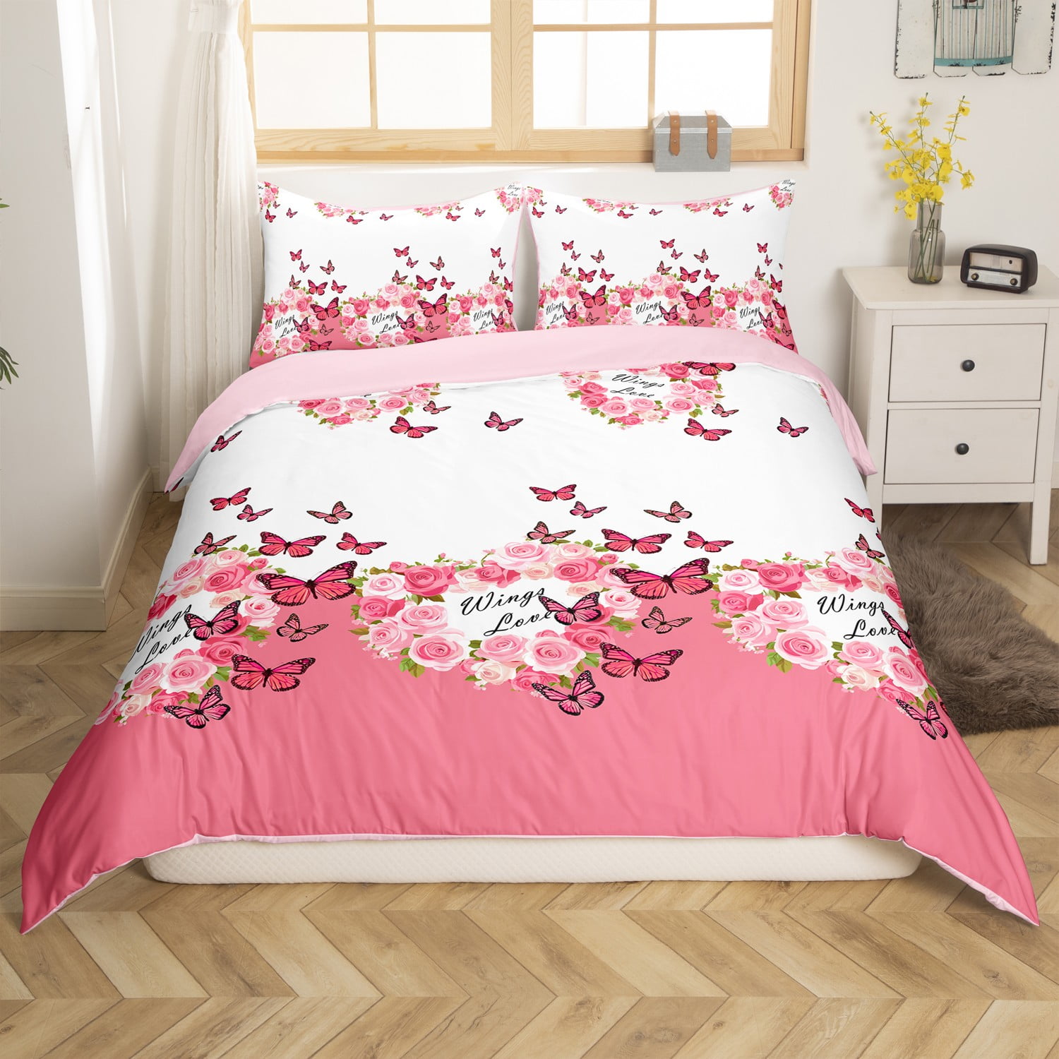 Erosebridal Pink Flower Duvet Cover,Full Romantic Rose Bedding Set ...