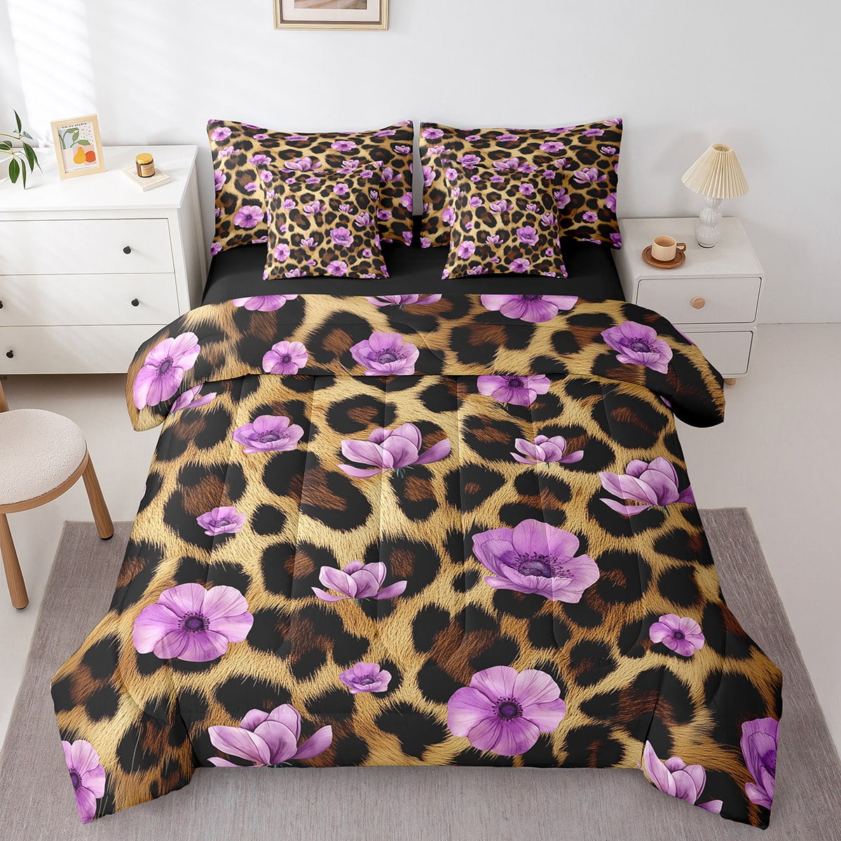 Erosebridal Pink Flower Floral Bedding Sets Twin Size, Animal Print Bed ...
