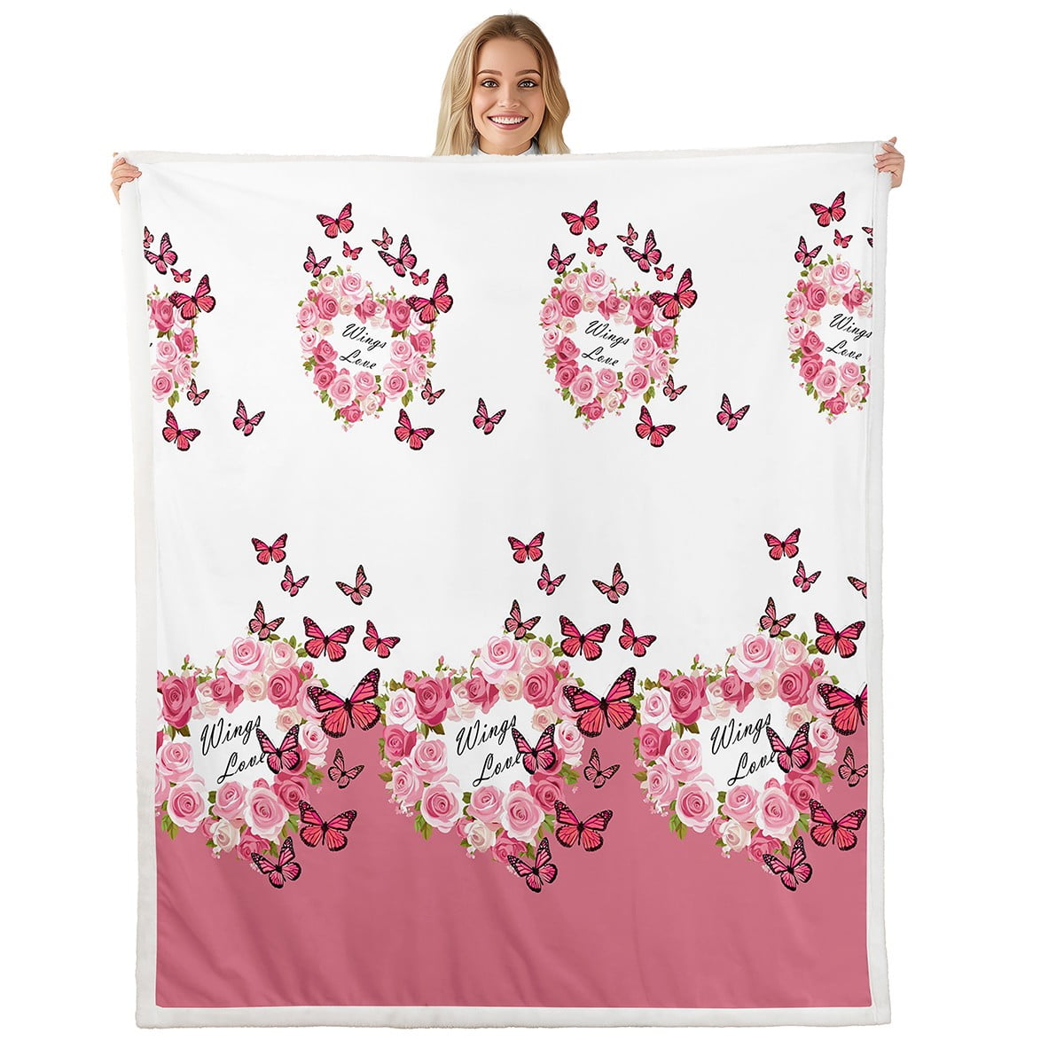 Erosebridal Pink Flower Throw Blanket,40x50 inch Romantic Rose Fleece ...