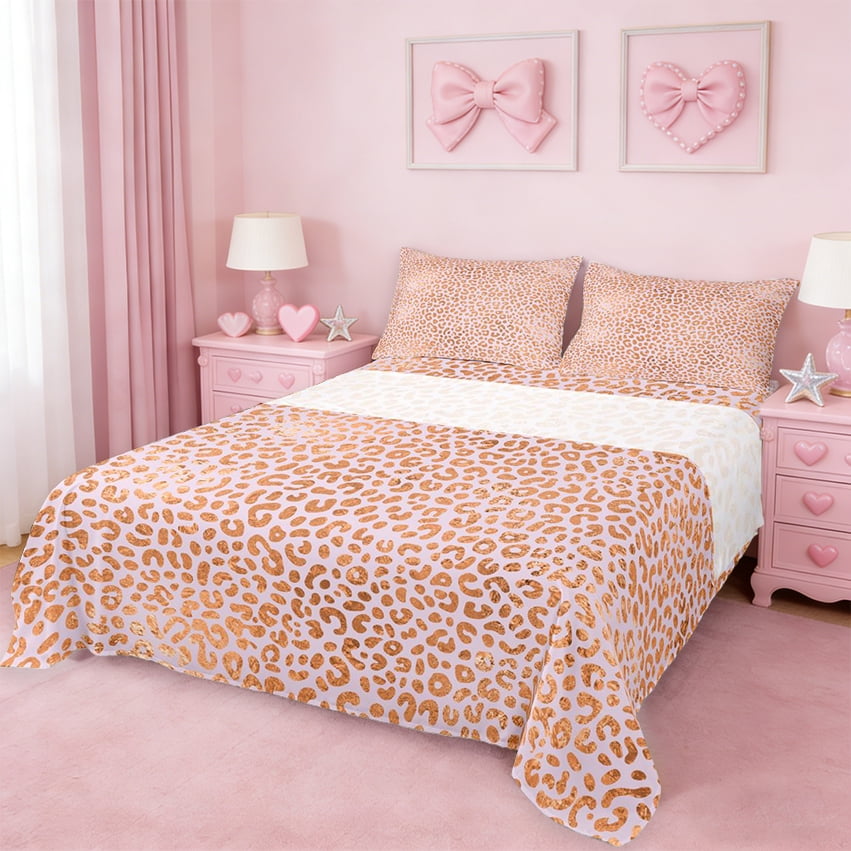 Erosebridal Pink Gold Leopard Full Size Sheets,Cheetah Animal Print Bed ...