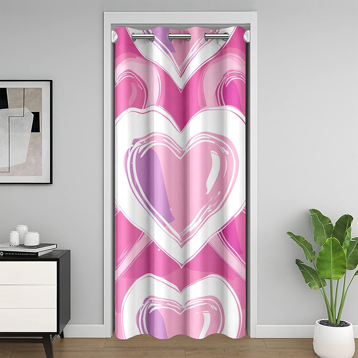 Erosebridal Pink Heart Door Curtain For Door Window 42x80, Cartoon Love ...