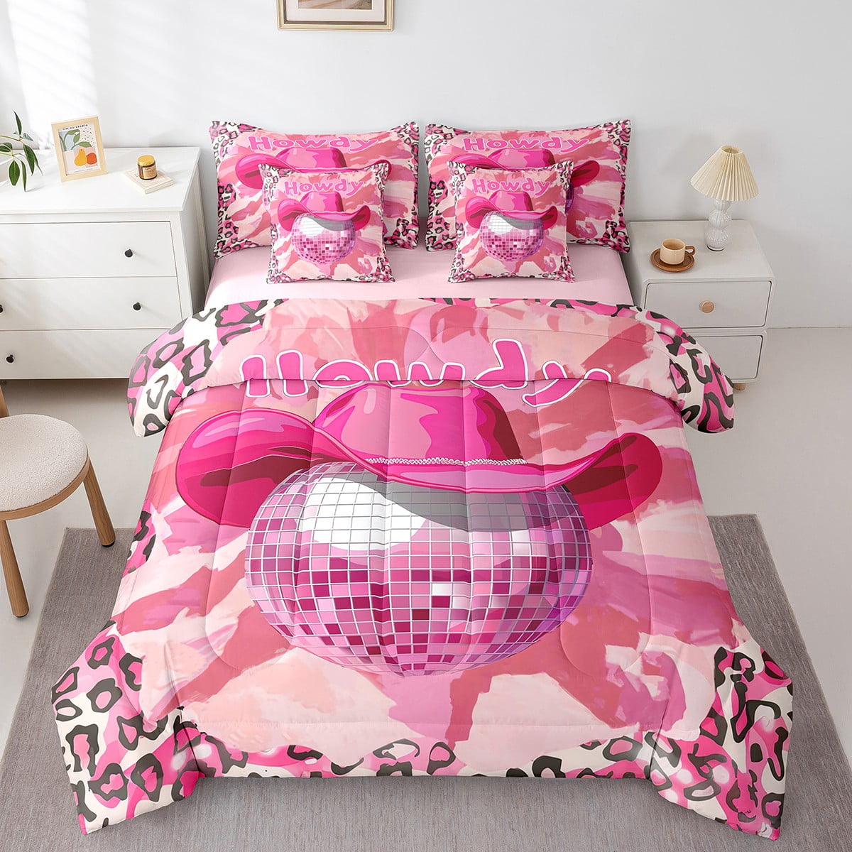 Erosebridal Pink Howdy Comforter Set Twin Size Bed In A Bag,7 Pieces ...