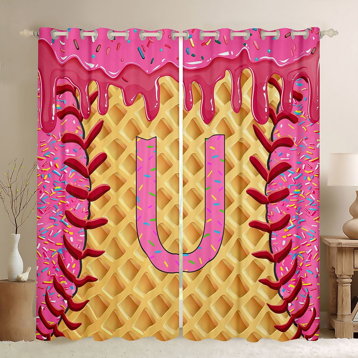 Erosebridal Pink Ice Ceam Drip Kids Black Out Curtains, Baseball ...