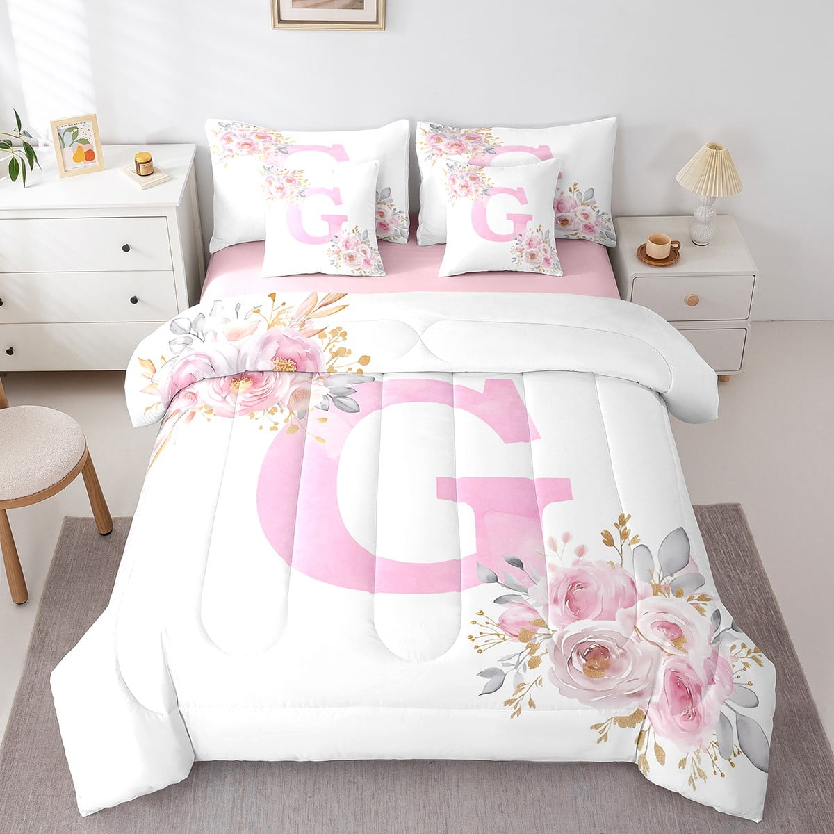 Erosebridal Pink Initial G Bed in a Bag King size, Valentines Day Bed ...