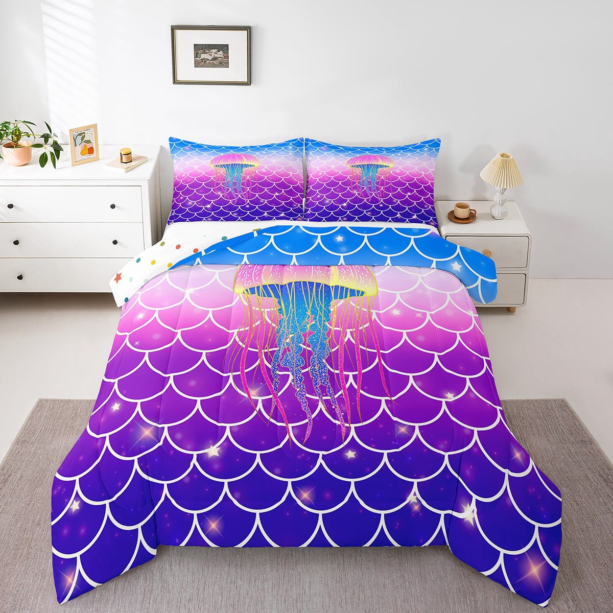 Erosebridal Pink Jellyfish Comforter Sets Full Size, Marine Mermaid ...