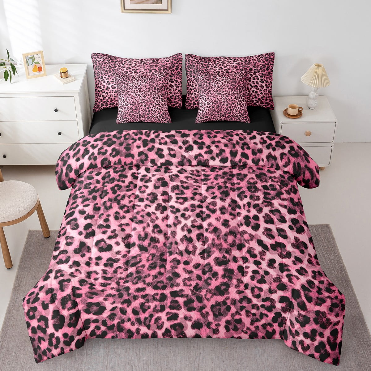 Erosebridal Pink Leopard Print Bedding Queen Size, Cheetah Bed Set ...