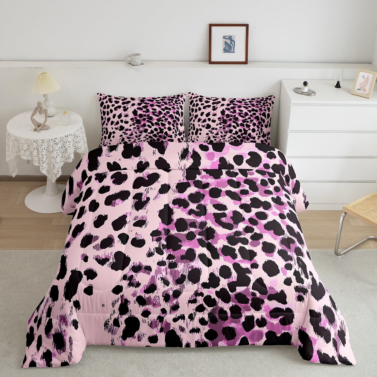 Erosebridal Pink Leopard Print Bedding Sets King with Comforter ...