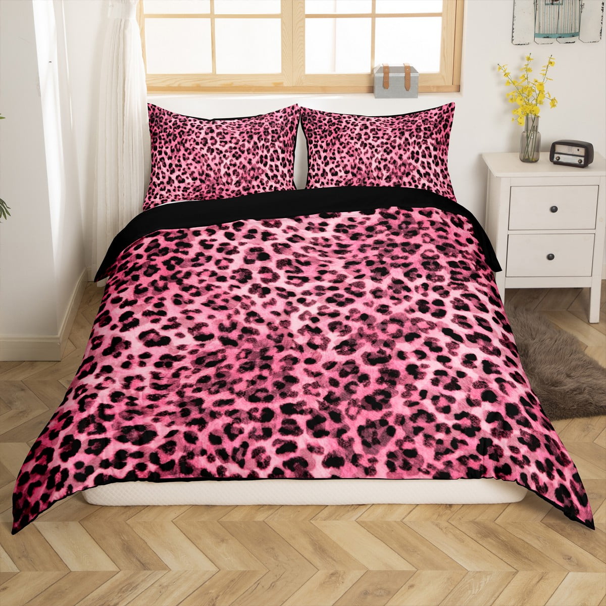 Erosebridal Pink Leopard Print Duvet Cover Queen, Cheetah Bedding Sets ...