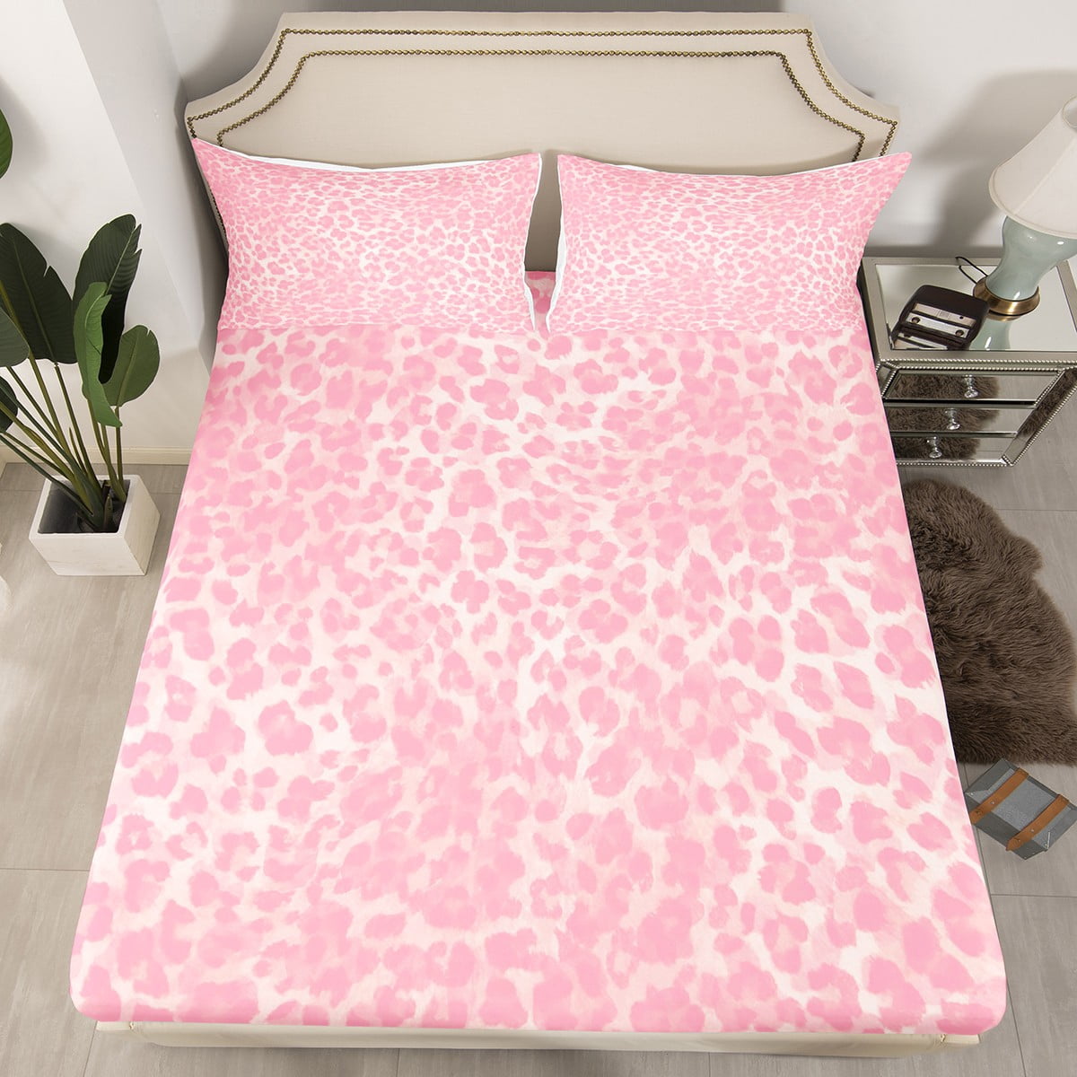 Erosebridal Pink Leopard Print Fitted Sheet Full, Cheetah Fitted Sheet ...