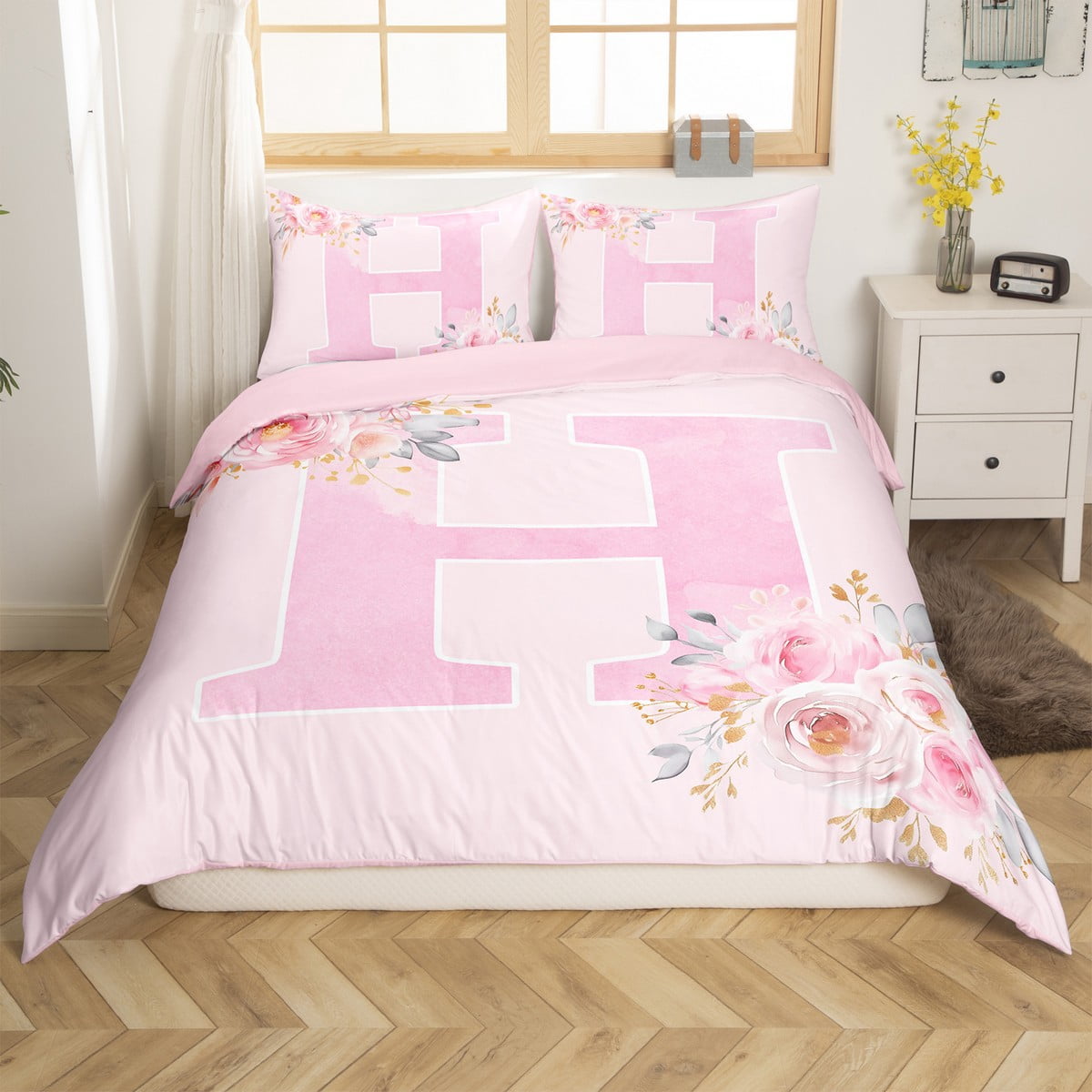 Erosebridal Pink Letter Personalized Comforter Cover Twin,Flower ...