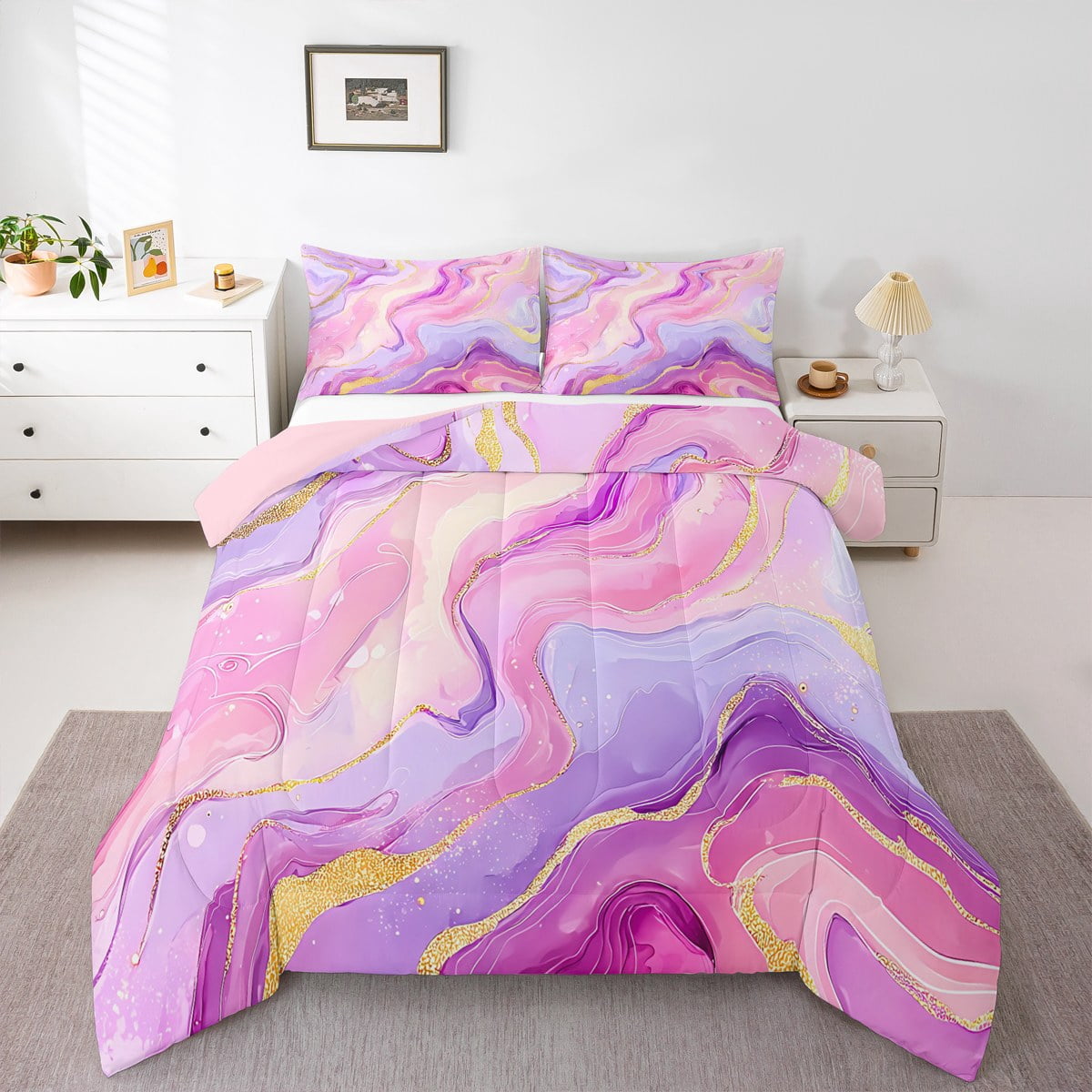 Erosebridal Pink Marble Bedding Toddler Comforter Set,Abstract ...