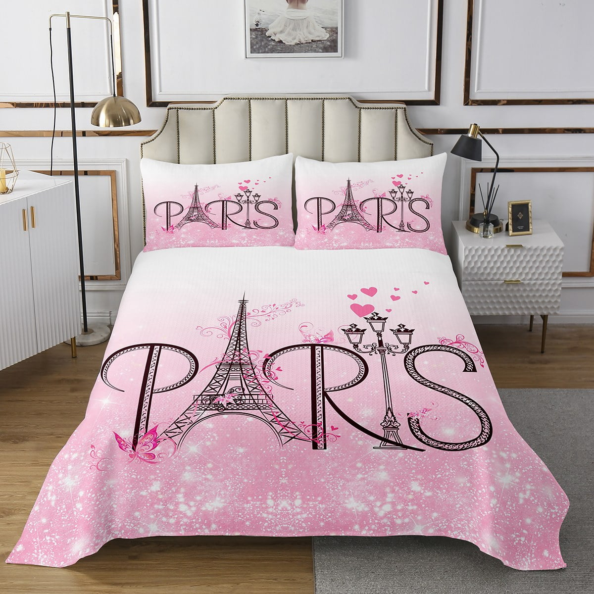 Erosebridal Pink Paris Bedspread Sets Queen Size, Eiffel Tower Bed ...