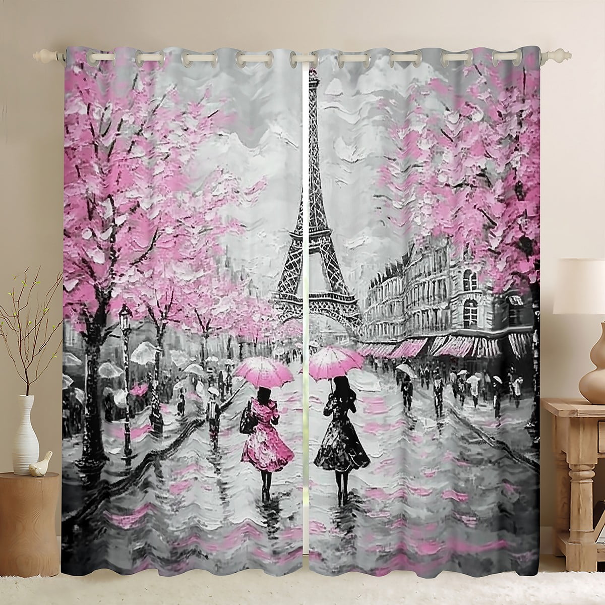 Erosebridal Pink Paris Eiffel Tower Window Drapes French Style Window ...