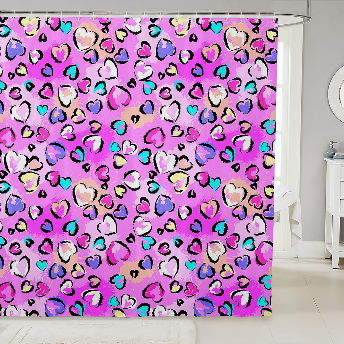 Erosebridal Pink Pastel Leopard Print Bath Curtain Purple Animal ...