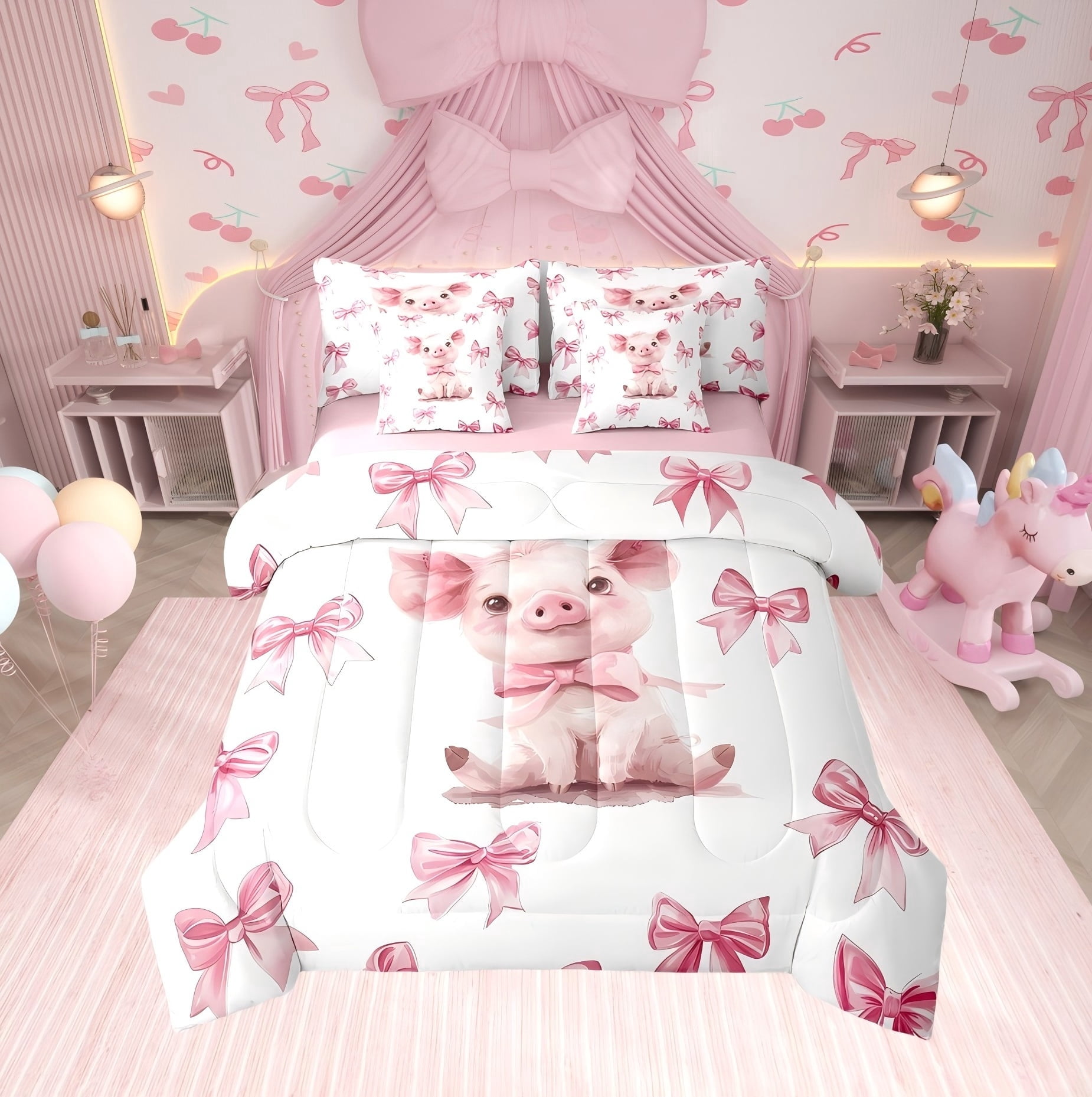 Erosebridal Pink Pig Comforter Sets Twin Size, Kawaii Animal Comforters ...