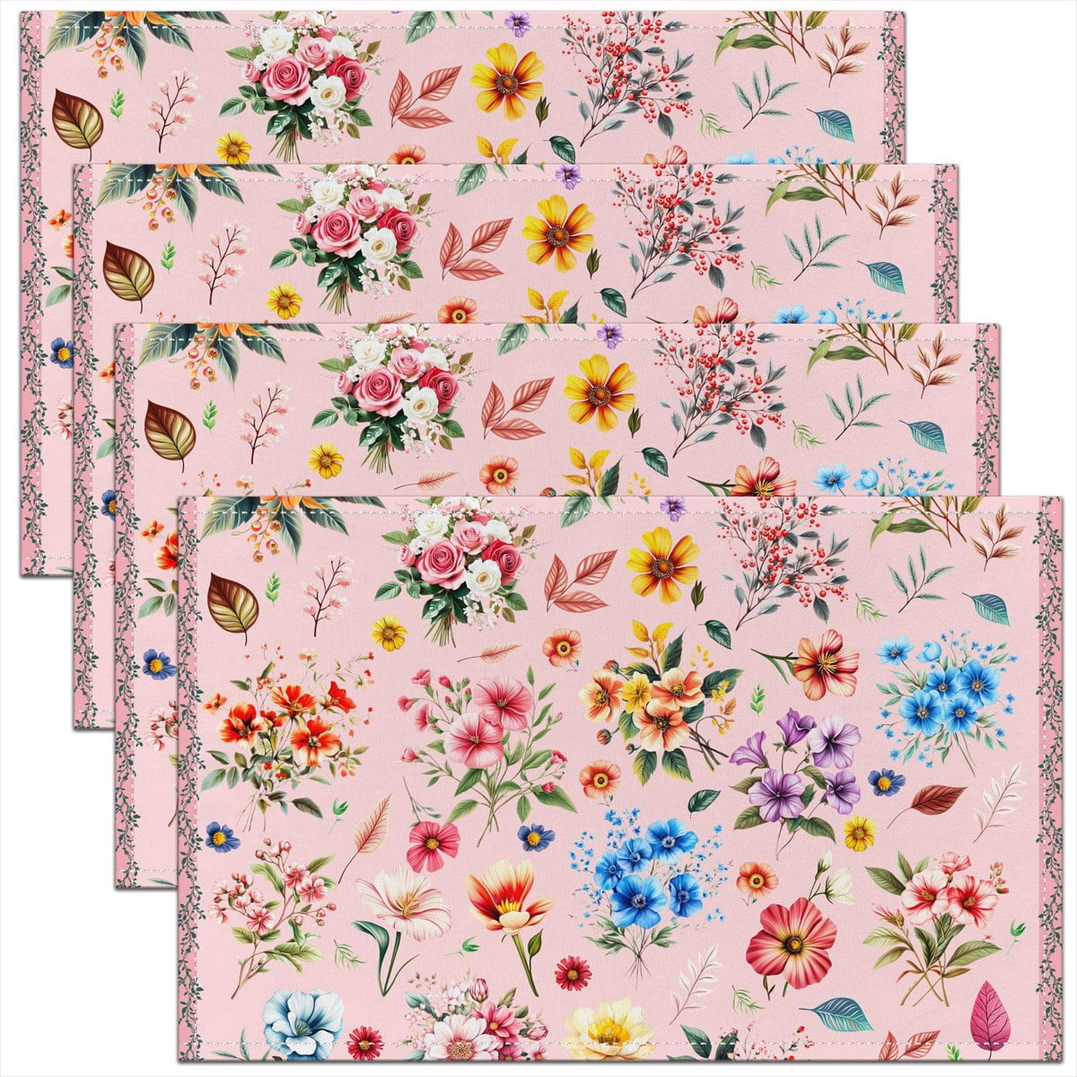 Erosebridal Pink Place Mats Set of 4 for in Door Dinning, Chic Floral ...