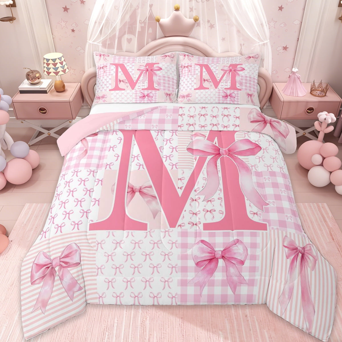 Erosebridal Pink Princess Bowknot Kids Queen Comforter Set,Bowtie Theme ...