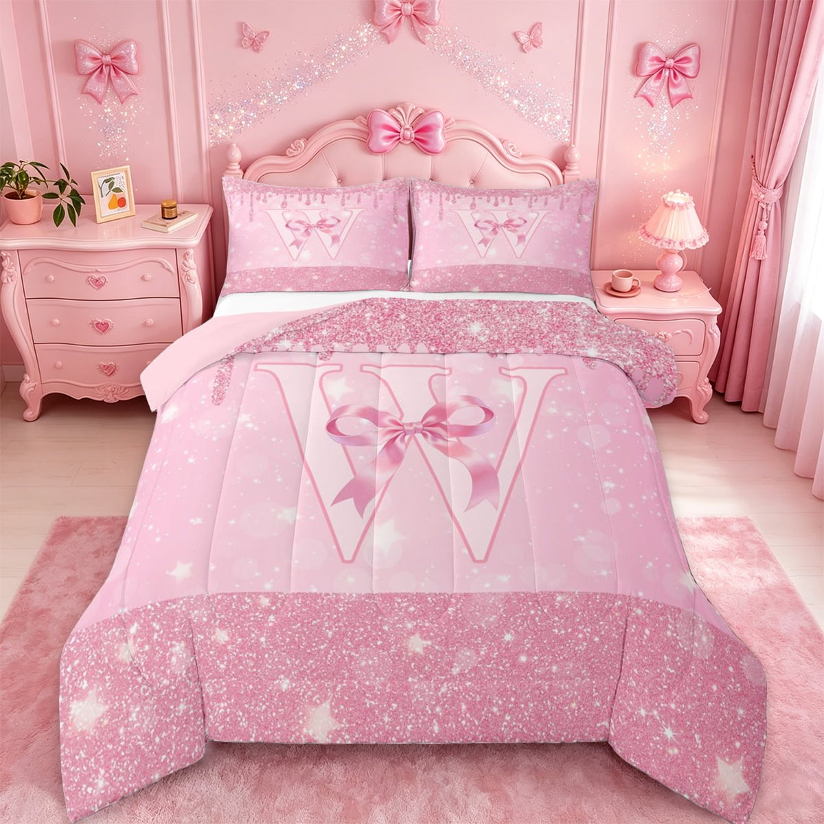 Erosebridal Pink Ribbon Bowknot Full Size Comforter Sets For Kids,Girls ...
