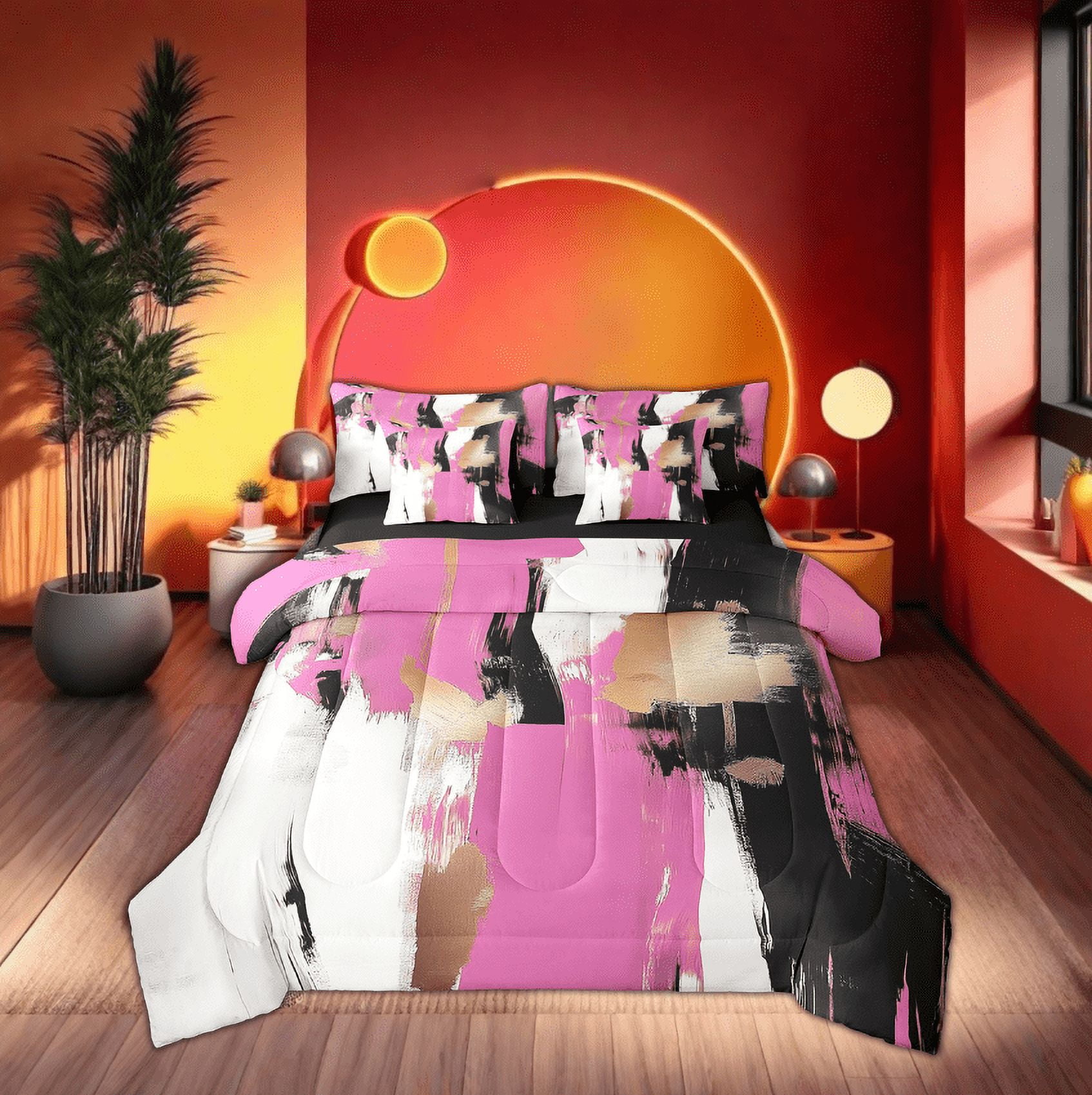 Erosebridal Pink Watercolor Art Bedding Sets Full Size, Modern Oil ...