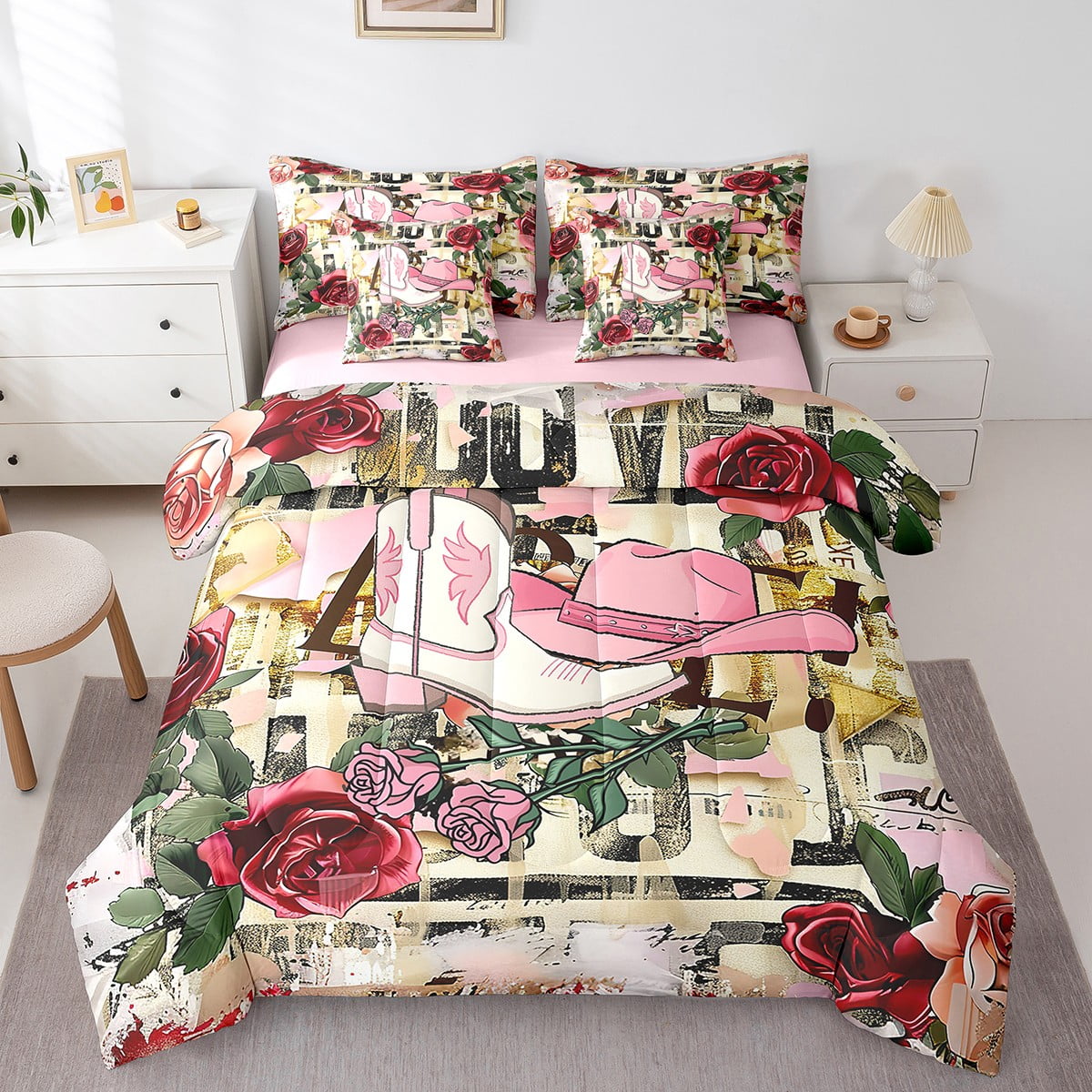 Erosebridal Pink Western Cowgirl Boots Bed in a Bag Queen Size ...