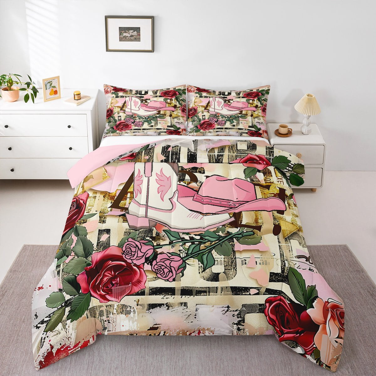 Erosebridal Pink Western Cowgirl Boots Comforter Sets Twin Size ...