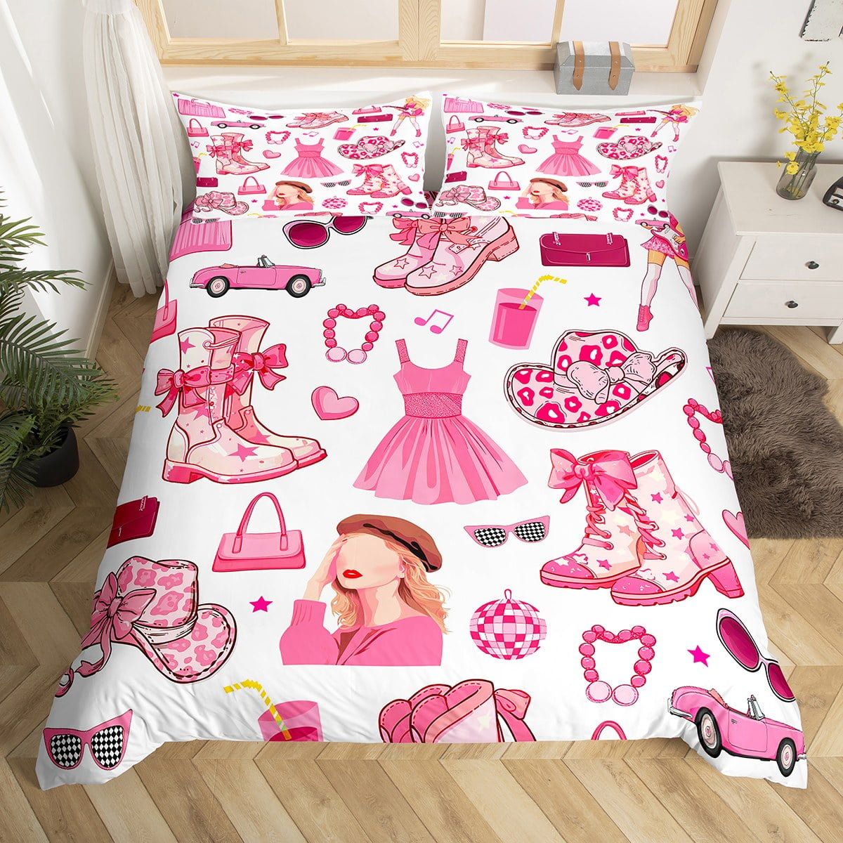 Erosebridal Pink Western Cowgirl Comforter Cover Twin,Boots Stars Hats ...