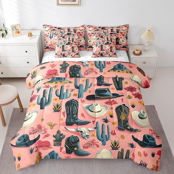 Erosebridal Pink Western Decor 7 Pieces Bedding Set West Cowboy Twin ...