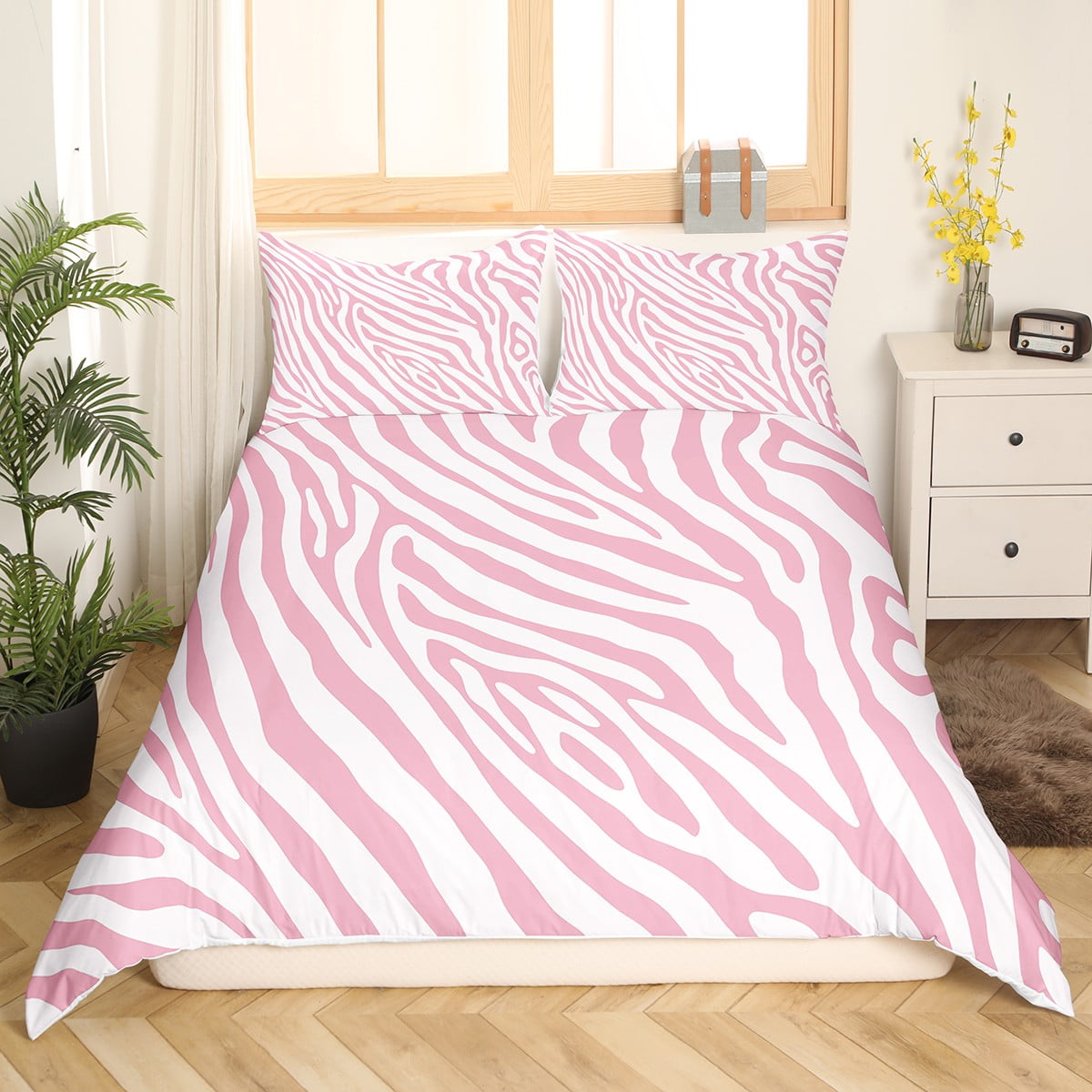 Erosebridal Pink Zebra Print Duvet Cover Twin, Dreamy Animal Comforter ...