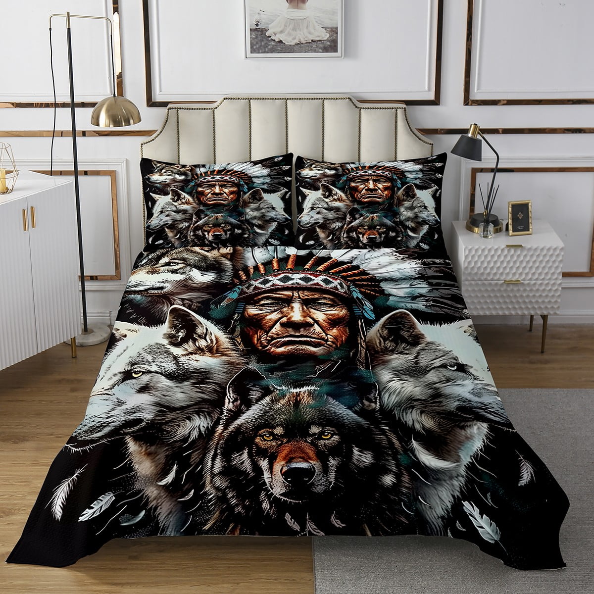 Erosebridal Pirate Quilt Sets for Queen Size Bed for Men, Tribal Wolf ...
