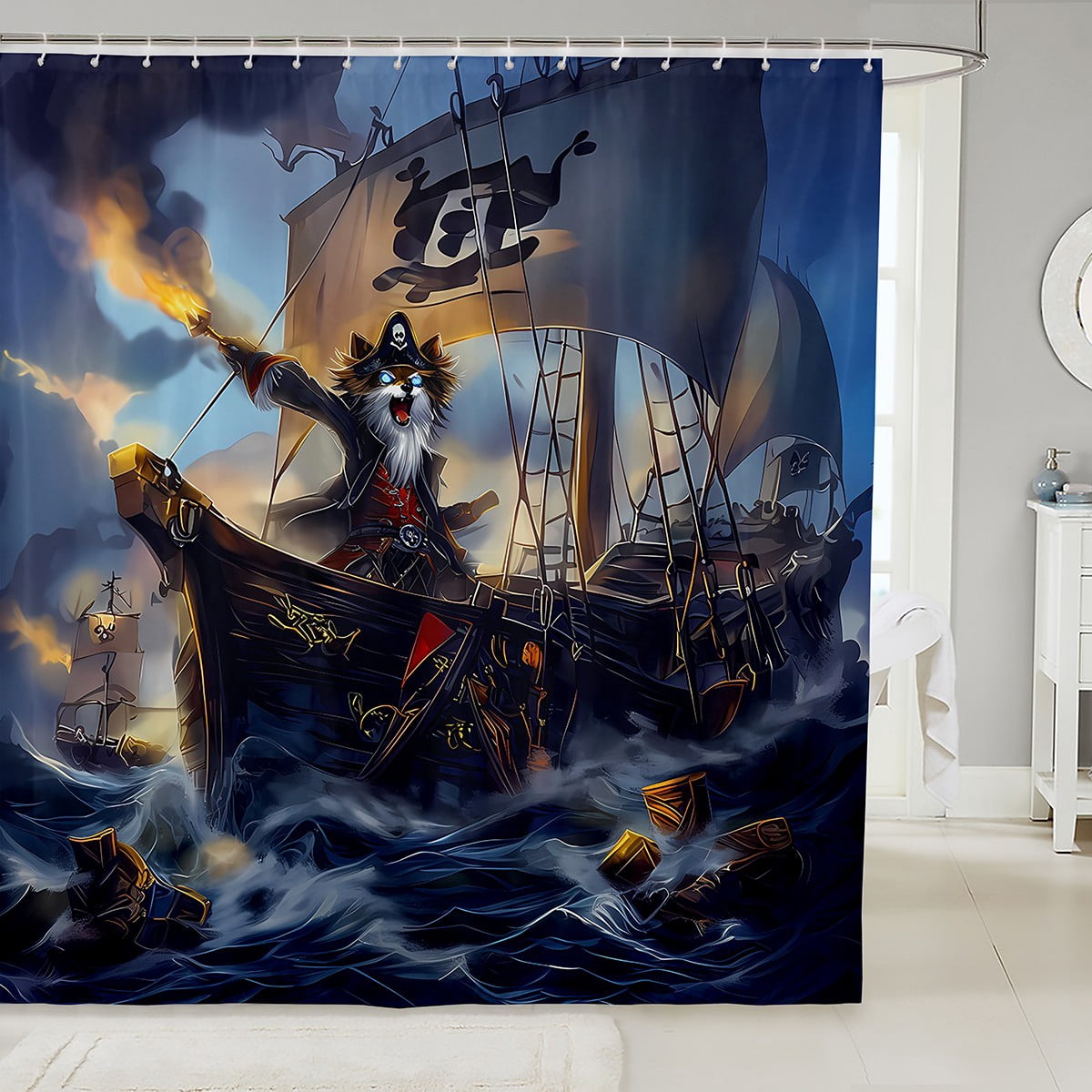 Erosebridal Pirate Theme Shower Curtain 72x78,Funny Animal Wolf Bath ...