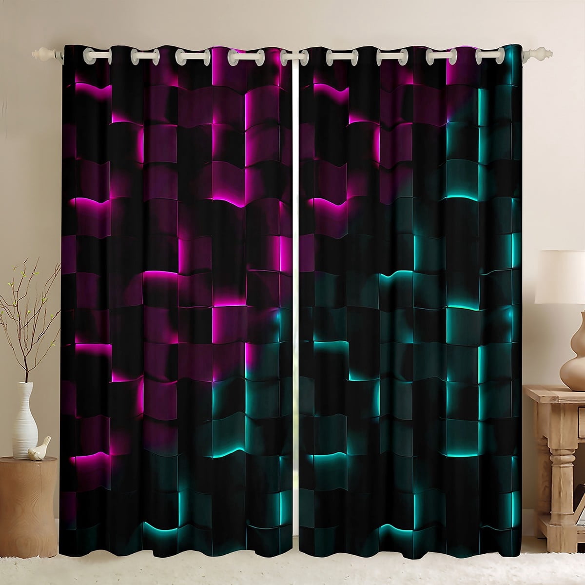 Erosebridal Plaid Buffalo Curtains for Living Room,Geometric Grid ...